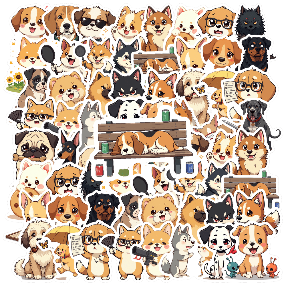 cartoon Dog Stickers, Waterproof Dog Sticker for Water Bottle Laptop ...