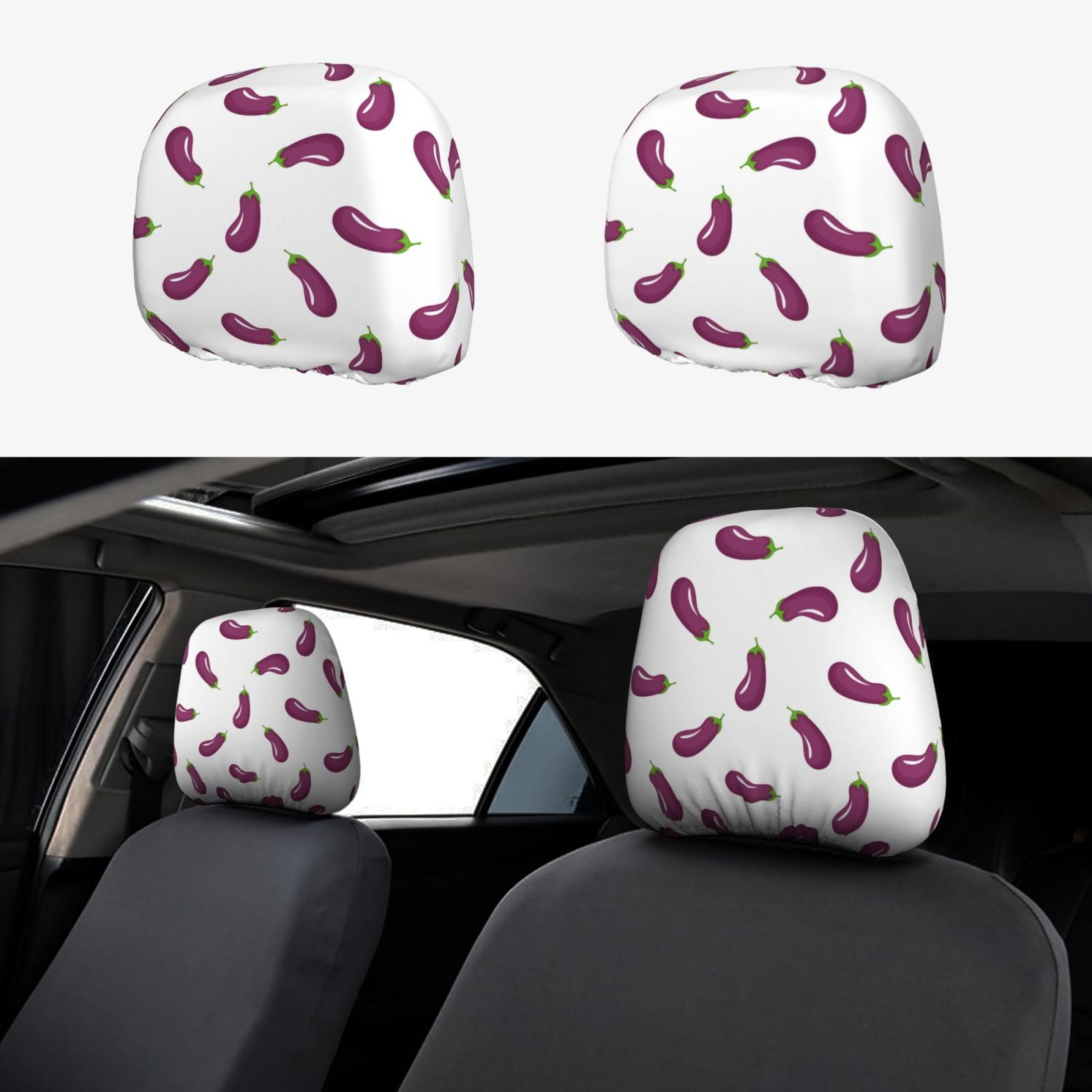 cartoon Eggplant Pattern Headrest Cover for Cars, 2Pack Car Headrest ...