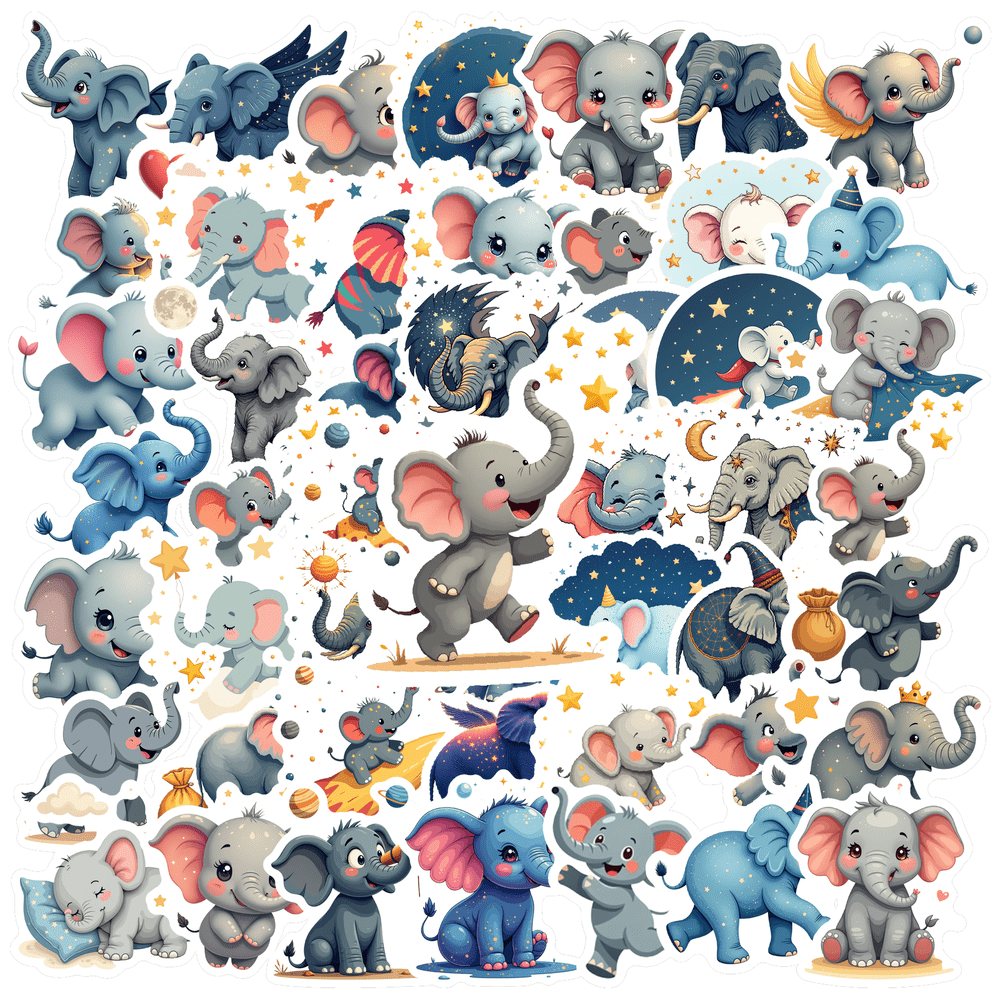 cartoon Elephant Stickers, Waterproof Elephant Sticker for Water Bottle ...