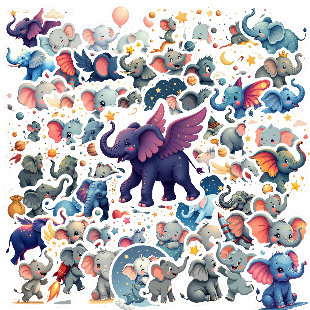 cartoon Elephant Stickers, Waterproof Elephant Sticker for Water Bottle ...