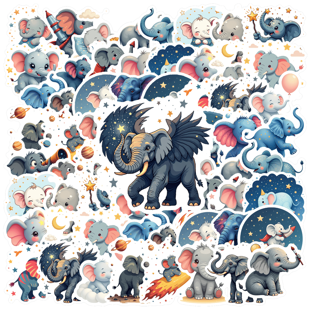 cartoon Elephant Stickers, Waterproof Elephant Sticker for Water Bottle ...