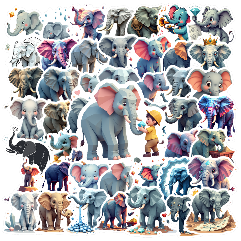 cartoon Elephant Stickers, Waterproof Elephant Sticker for Water Bottle ...