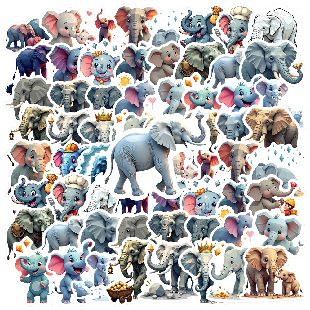 cartoon Elephant Stickers, Waterproof Elephant Sticker for Water Bottle ...
