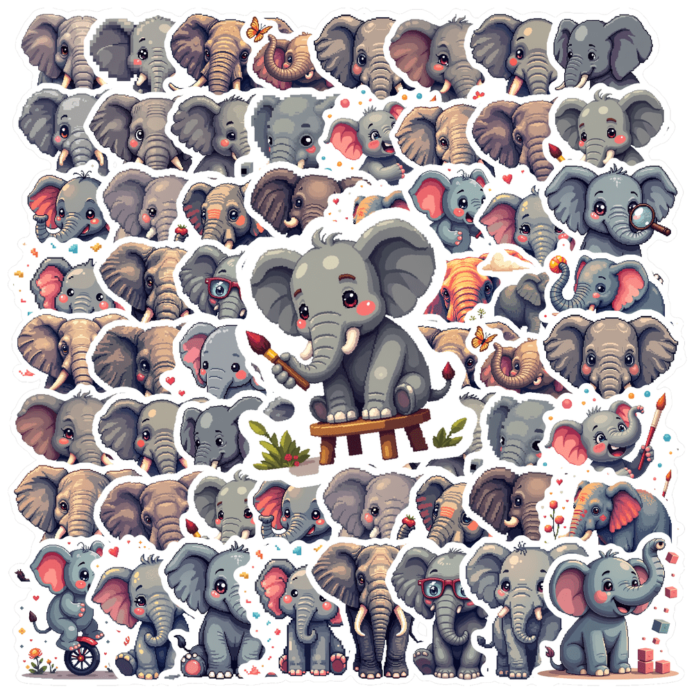 cartoon Elephant Theme Stickers, Waterproof Elephant Theme Sticker for ...