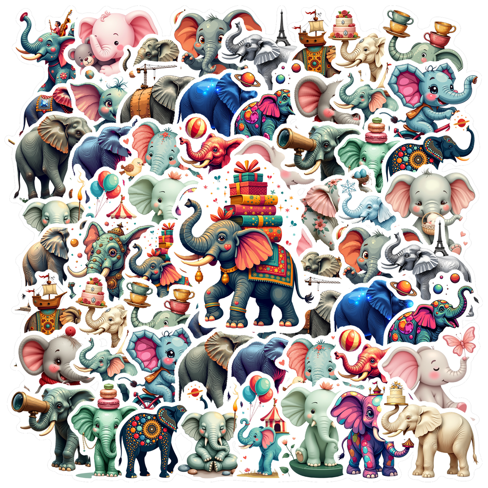cartoon Elephant theme Stickers, Waterproof Elephant theme Sticker for ...