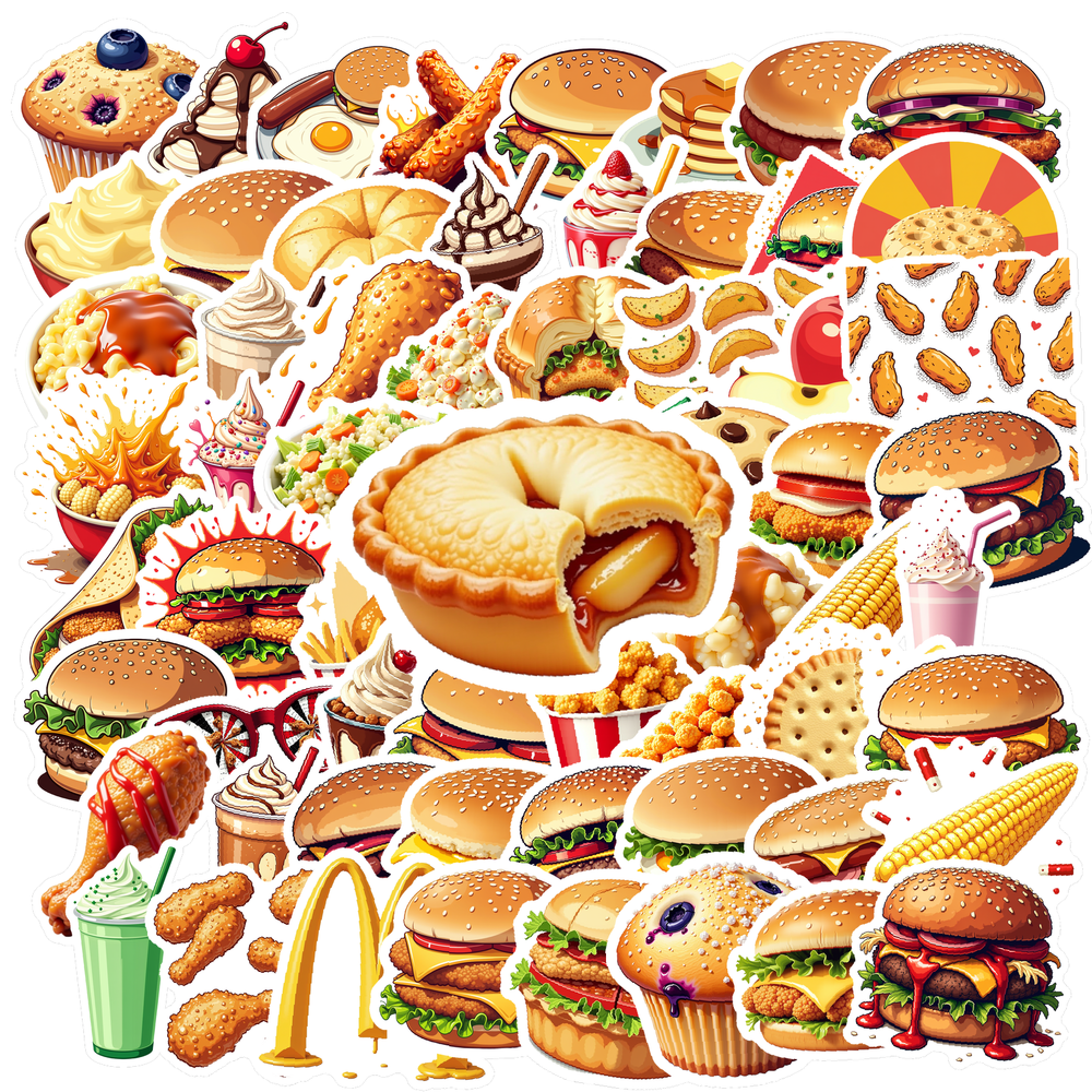 cartoon Fast Food Theme Stickers, Waterproof Fast Food Theme Sticker ...