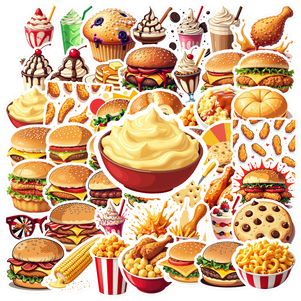 cartoon Fast Food Theme Stickers, Waterproof Fast Food Theme Sticker ...