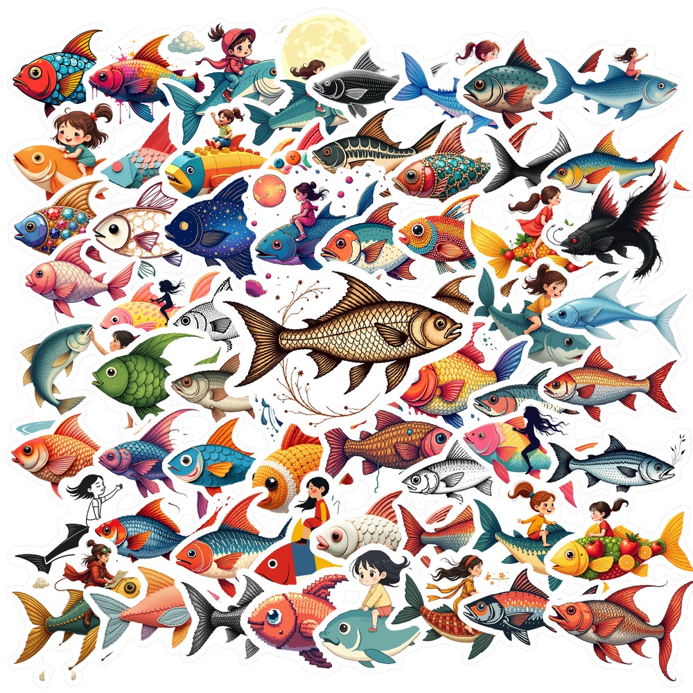 cartoon Fish Theme Stickers, Waterproof Fish Theme Sticker for Water ...