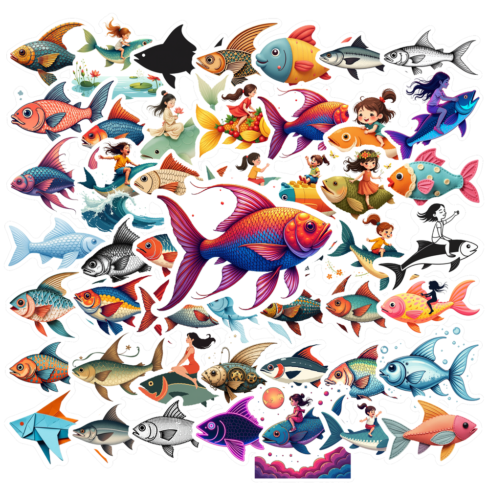 cartoon Fish Theme Stickers, Waterproof Fish Theme Sticker for Water ...