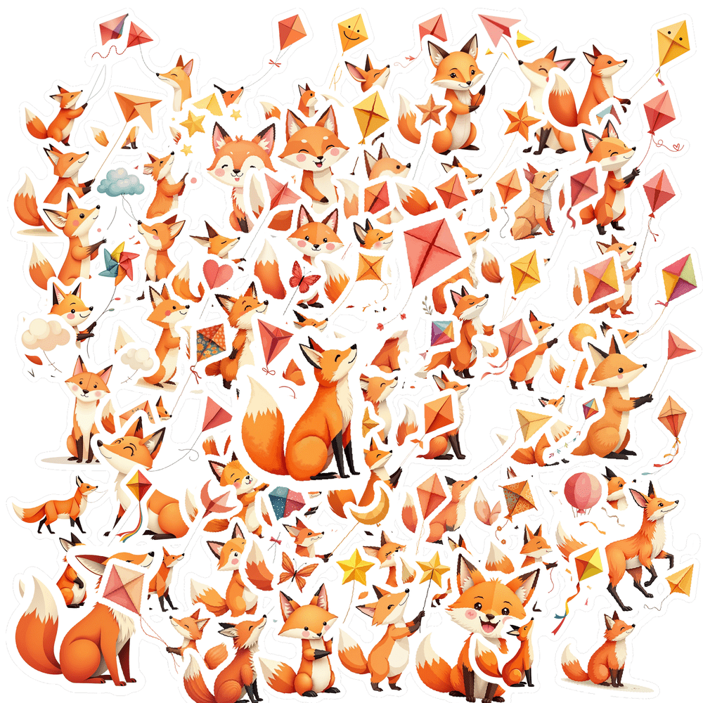cartoon Fox Kite Stickers Stickers, Waterproof Fox Kite Stickers ...