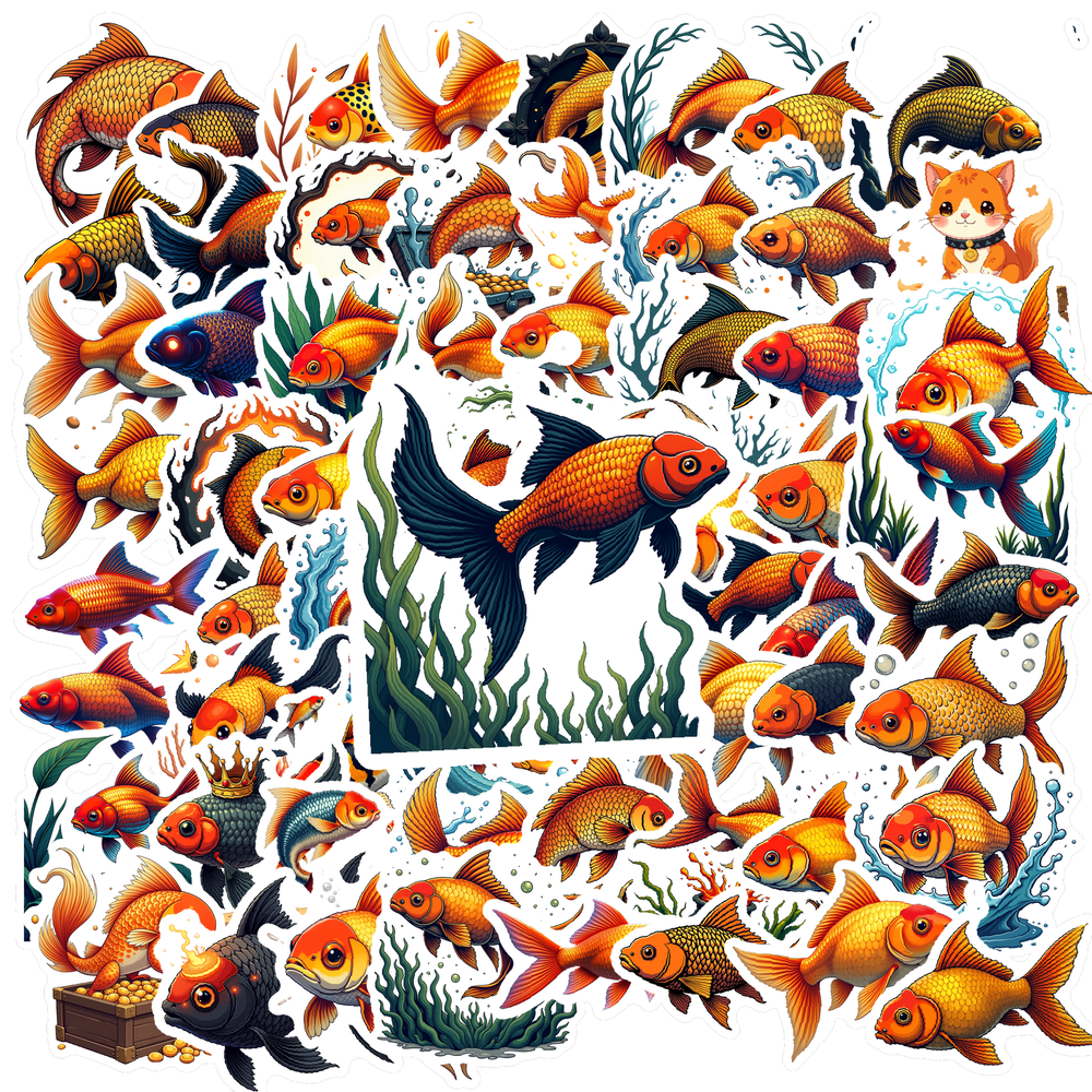 cartoon Goldfish Theme Stickers, Waterproof Goldfish Theme Sticker for ...