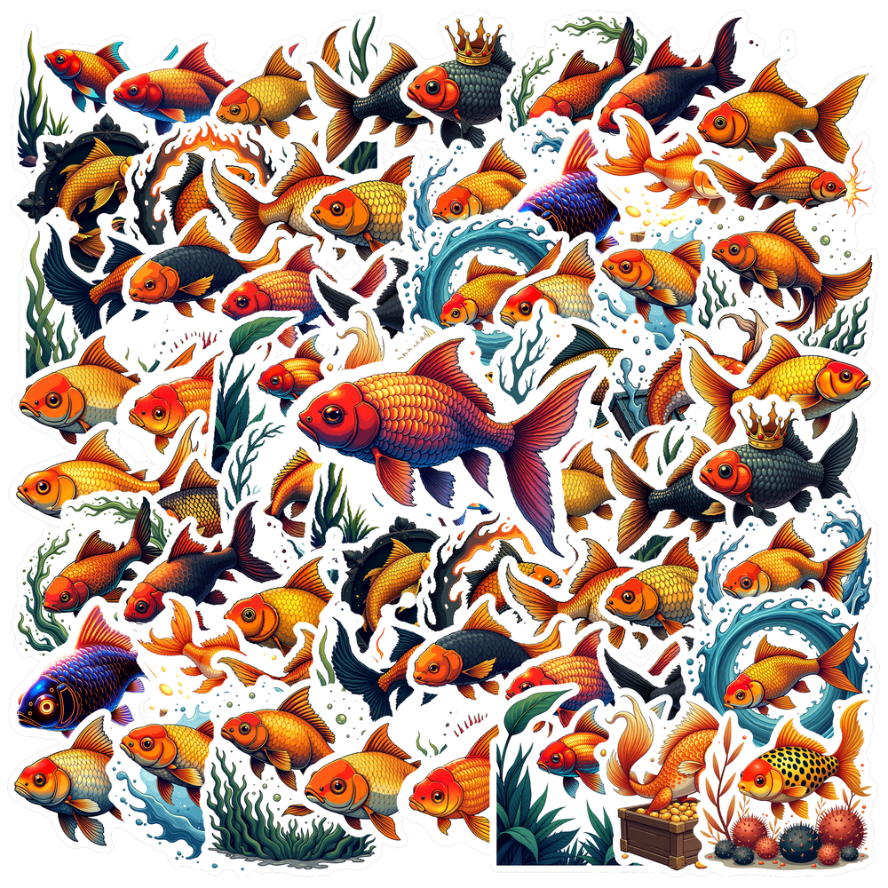 cartoon Goldfish Theme Stickers, Waterproof Goldfish Theme Sticker for ...