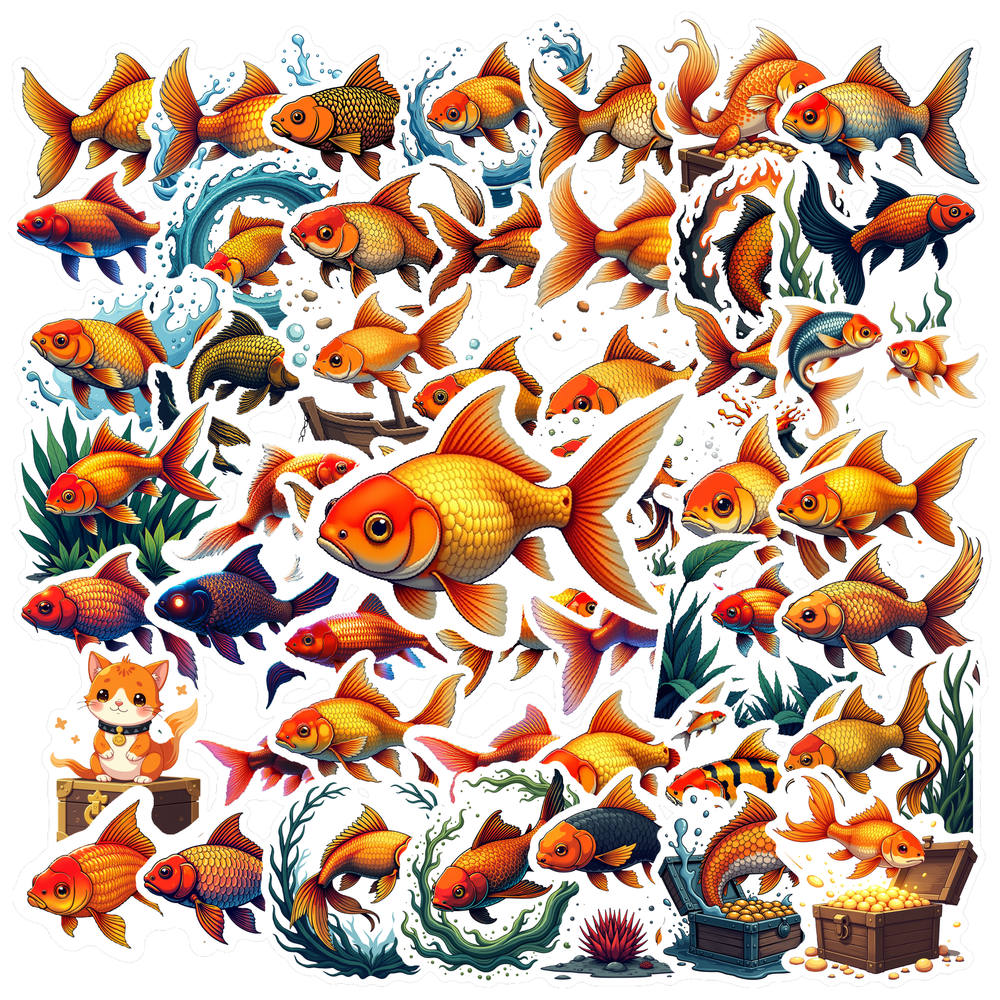 cartoon Goldfish Theme Stickers, Waterproof Goldfish Theme Sticker for ...