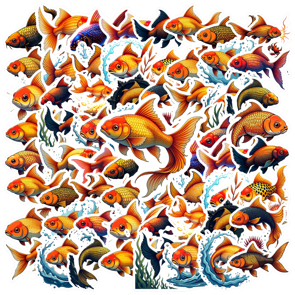 cartoon Goldfish Theme Stickers, Waterproof Goldfish Theme Sticker for ...