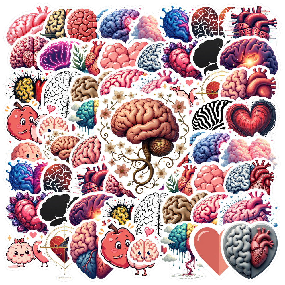 cartoon Heart Brain Theme Stickers, Waterproof Heart Brain Theme ...
