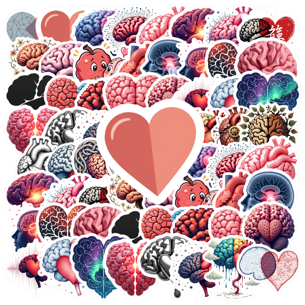 cartoon Heart Brain Theme Stickers, Waterproof Heart Brain Theme ...