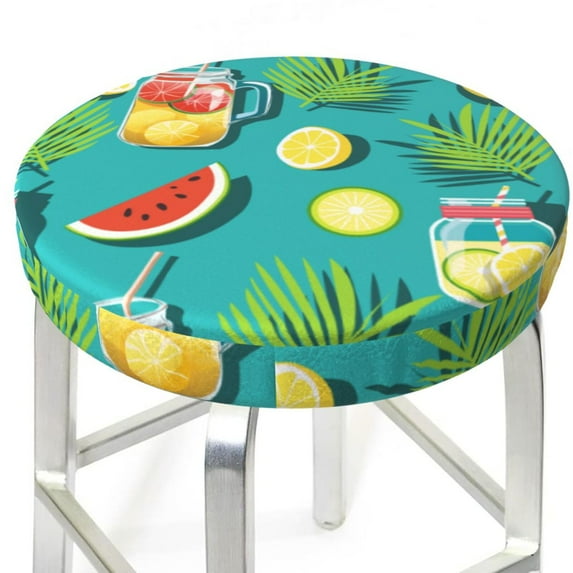 cartoon Lemon juice Bar Stool Covers - Stretch Round Seat Covers with ...