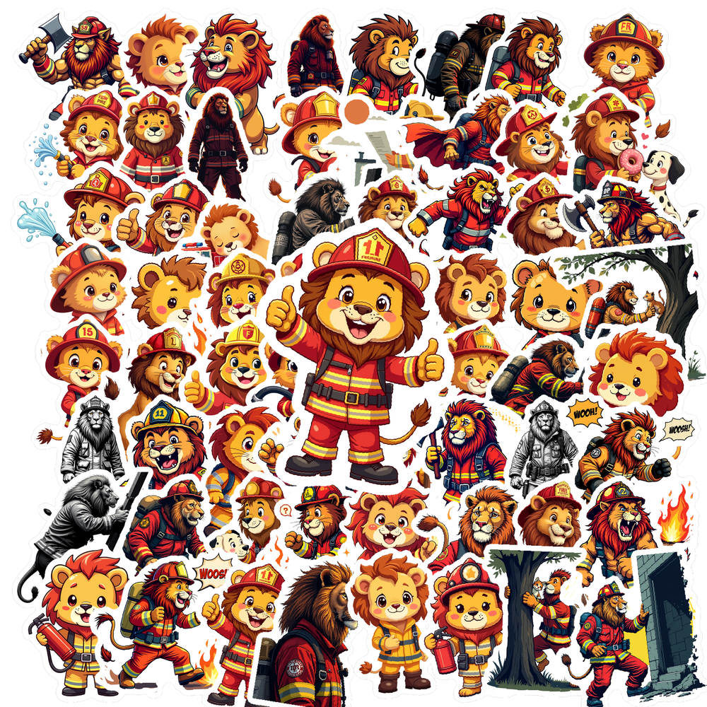 cartoon Lion Firefighter Stickers, Waterproof Lion Firefighter Sticker ...