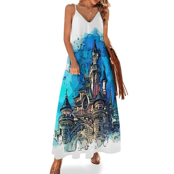cartoon Magic castle Sleeveless Dress fairy dress elegant women's ...