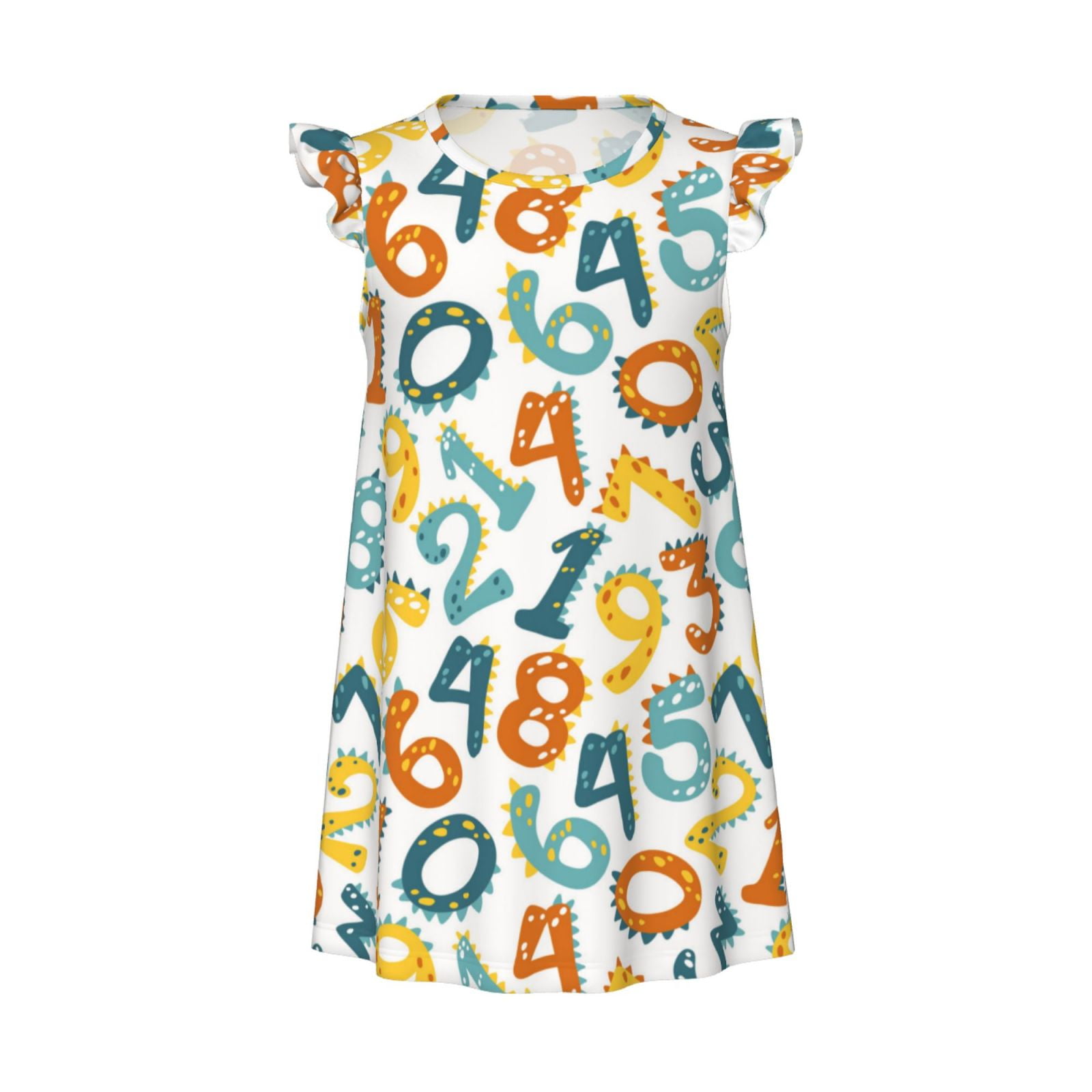 cartoon Math number Print Girls Nightgown, Flutter Short Sleeves Night ...