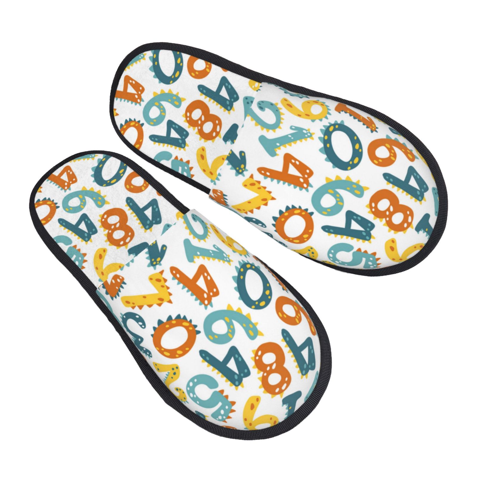 cartoon Math number Print House Slippers for Women Indoor, Fuzzy Warm ...