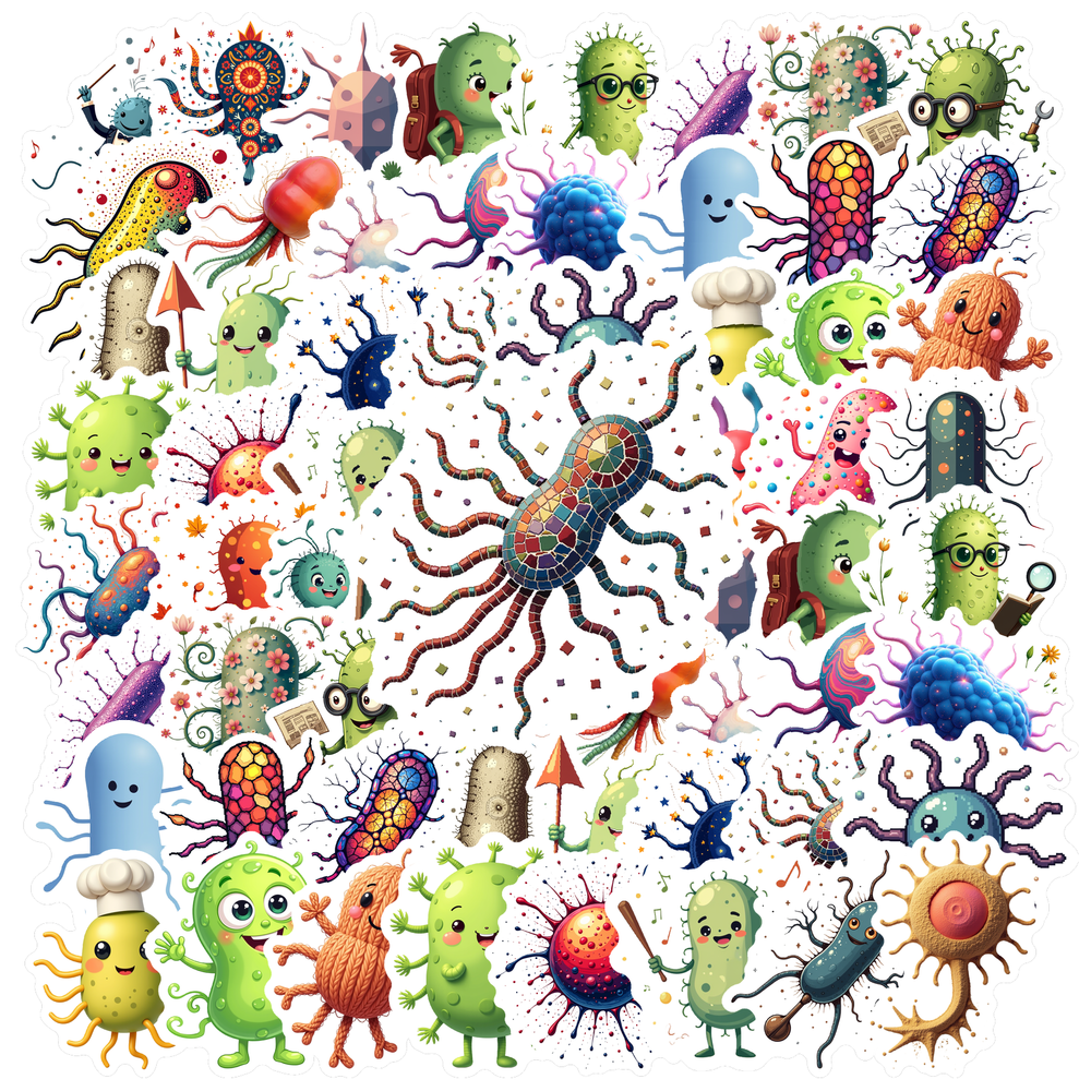 cartoon Microbe Science Stickers, Waterproof Microbe Science Sticker ...