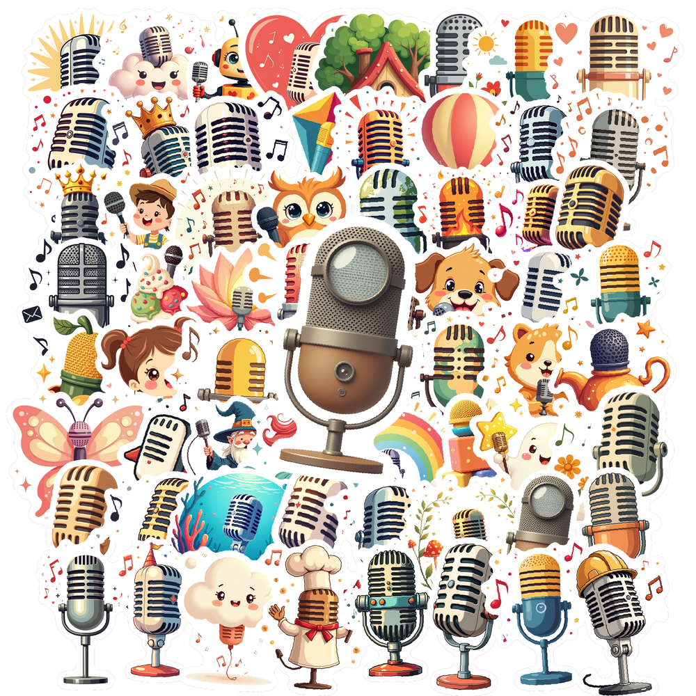 cartoon Microphone Theme Stickers, Waterproof Microphone Theme Sticker ...