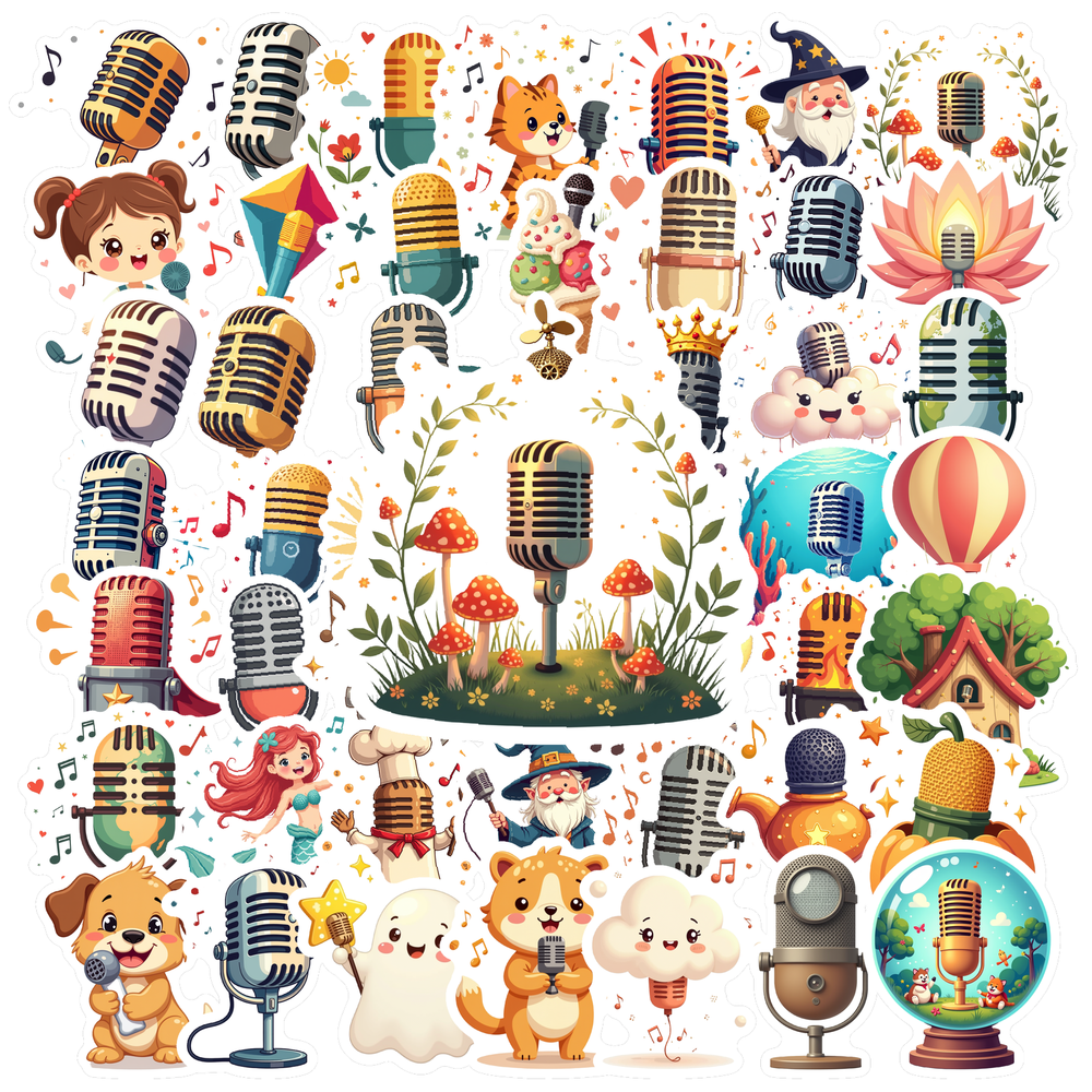cartoon Microphone Theme Stickers, Waterproof Microphone Theme Sticker ...