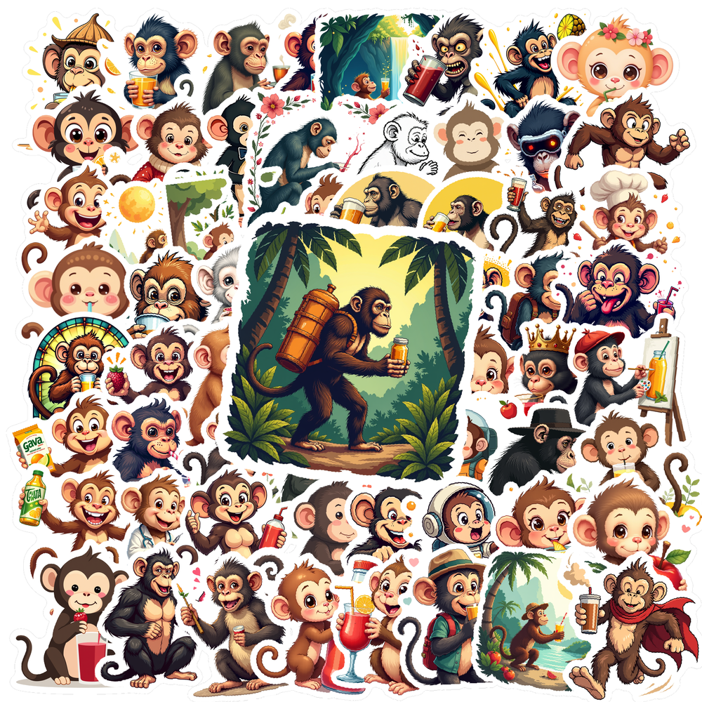 cartoon Monkey Stickers, Waterproof Monkey Sticker for Water Bottle ...