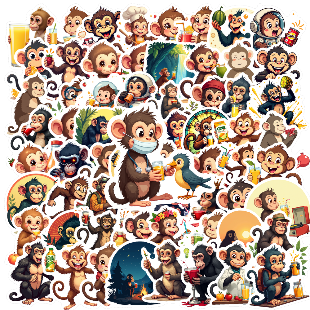 cartoon Monkey Stickers, Waterproof Monkey Sticker for Water Bottle ...