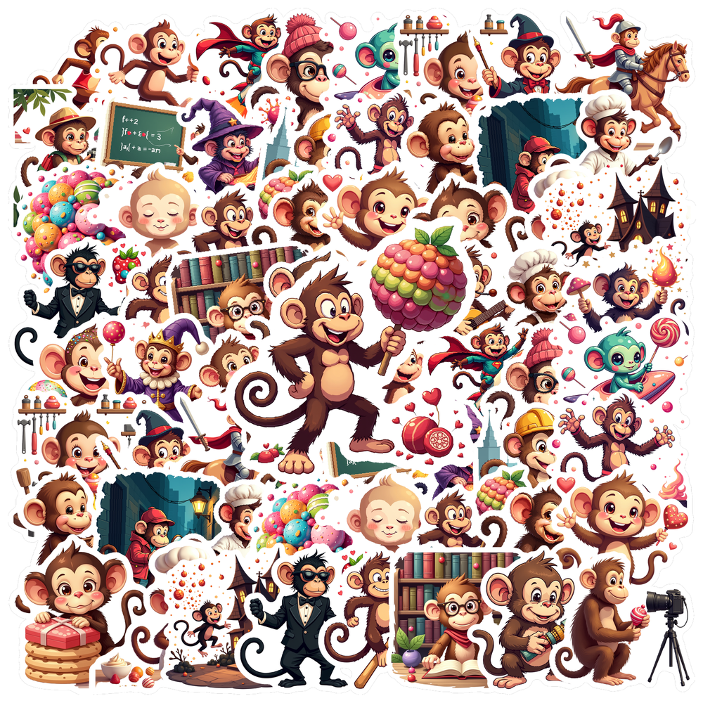 cartoon Monkey Theme Stickers, Waterproof Monkey Theme Sticker for ...