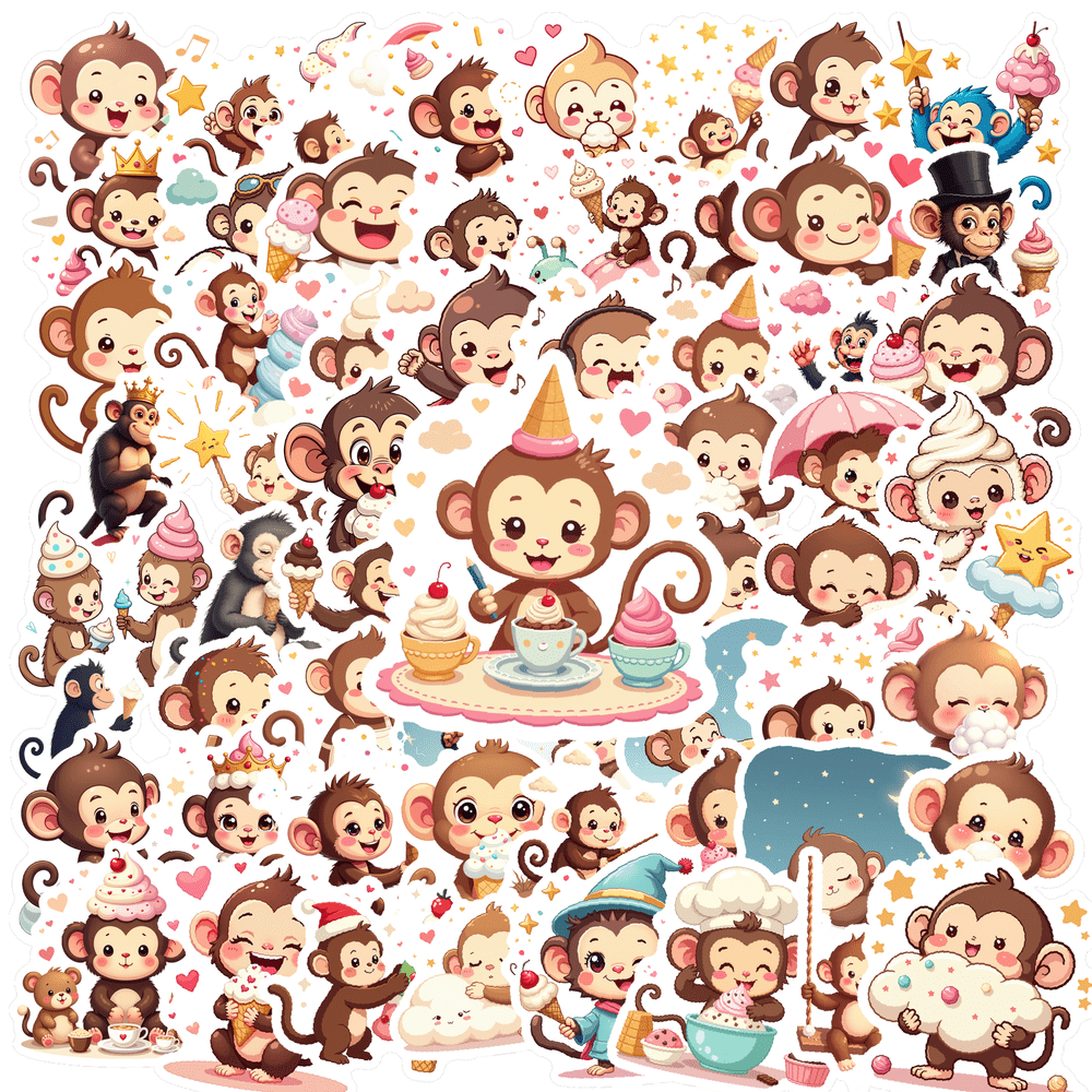 cartoon Monkey Theme Stickers, Waterproof Monkey Theme Sticker for ...