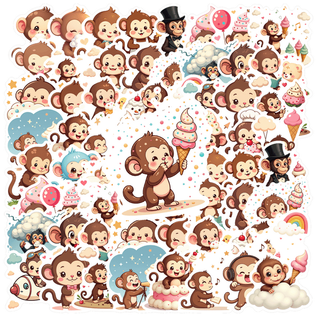 cartoon Monkey Theme Stickers, Waterproof Monkey Theme Sticker for ...