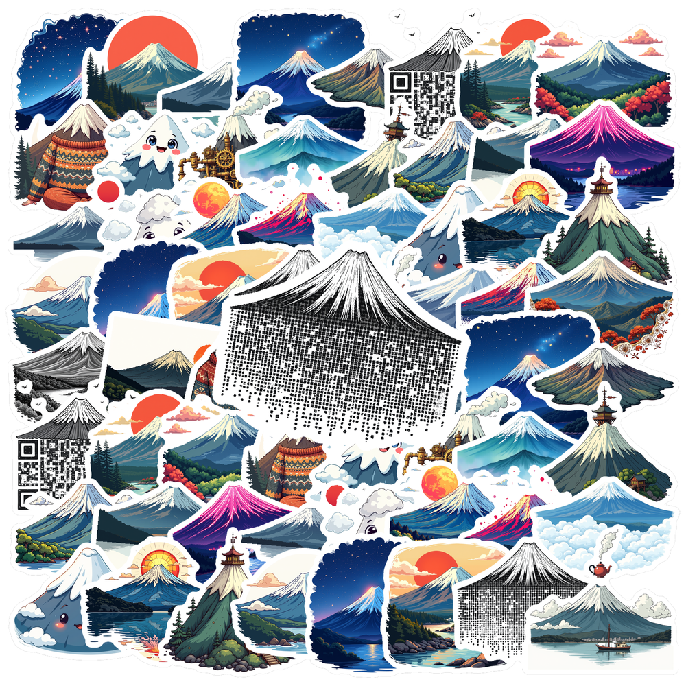 cartoon Mount Fuji Theme Stickers, Waterproof Mount Fuji Theme Sticker ...
