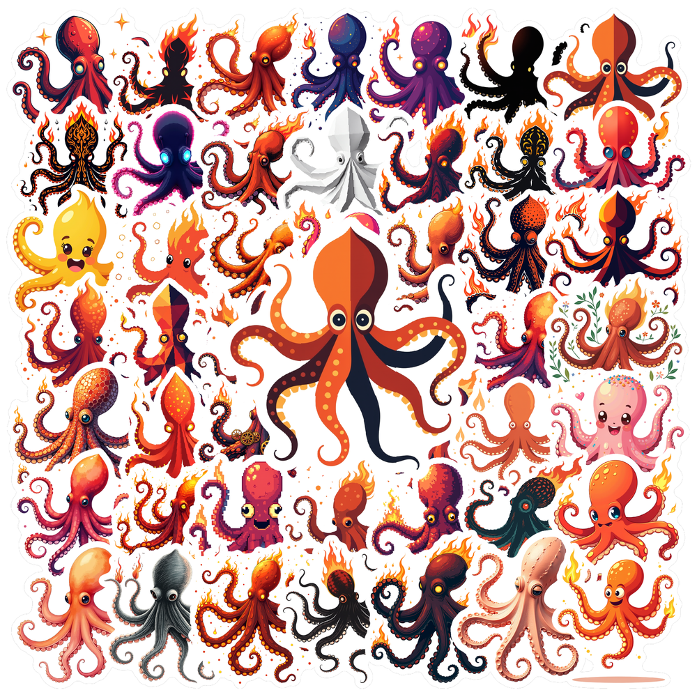 cartoon Octopus Theme Stickers, Waterproof Octopus Theme Sticker for ...