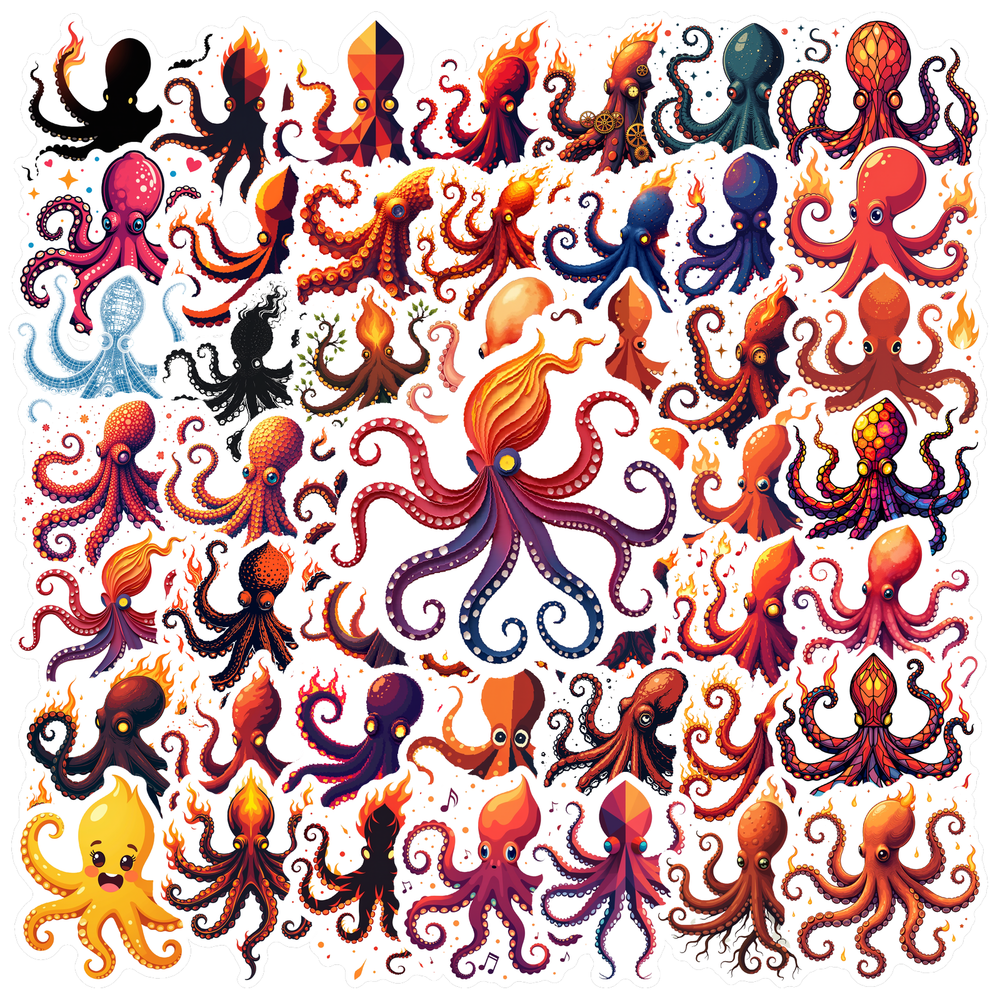 cartoon Octopus Theme Stickers, Waterproof Octopus Theme Sticker for ...