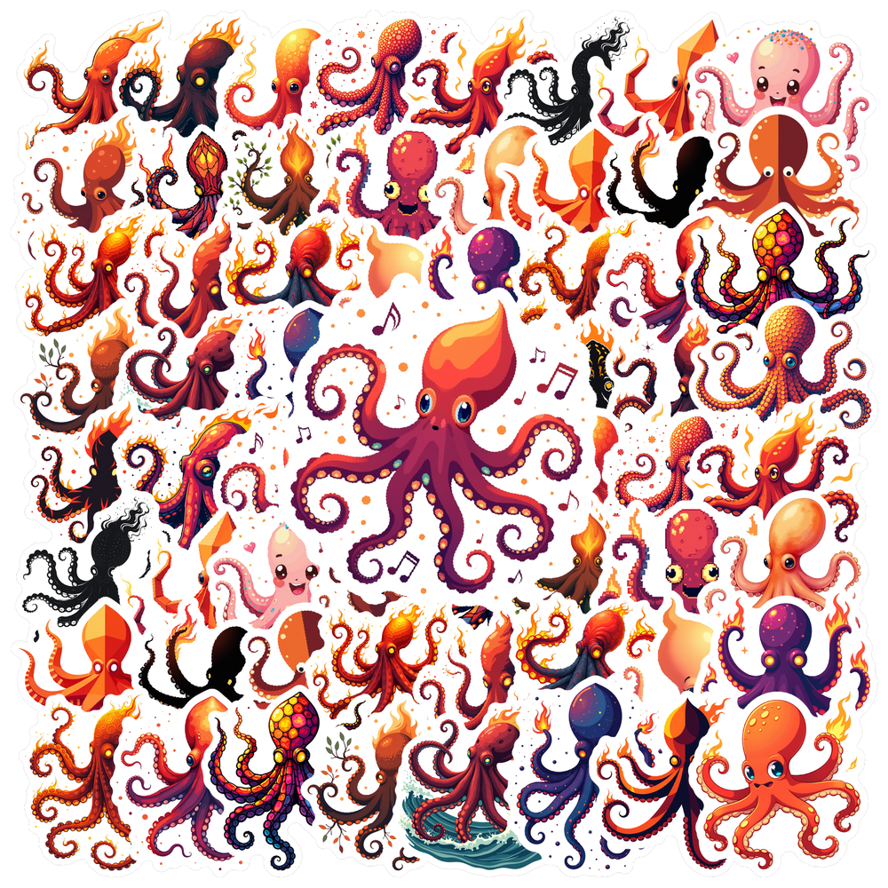 cartoon Octopus Theme Stickers, Waterproof Octopus Theme Sticker for ...
