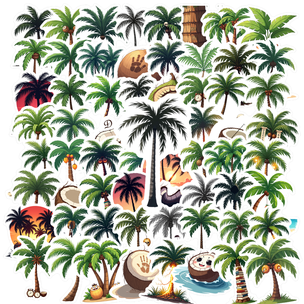 cartoon Palm Tree Coconut Stickers, Waterproof Palm Tree Coconut Sticker for Water Bottle Laptop ...