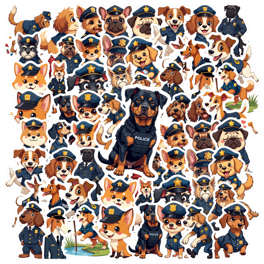 cartoon Police Dog Theme Stickers, Waterproof Police Dog Theme Sticker ...