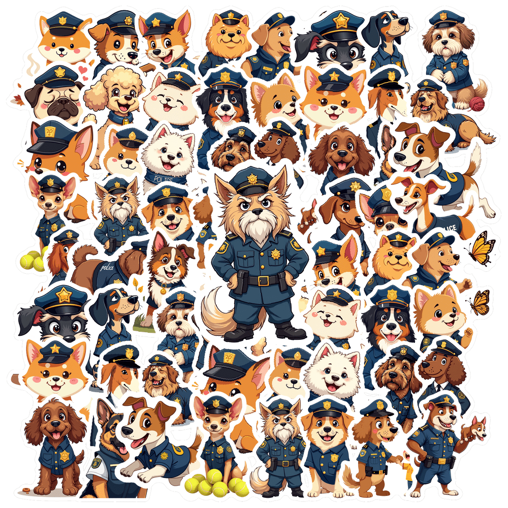 cartoon Police Dog Theme Stickers, Waterproof Police Dog Theme Sticker ...