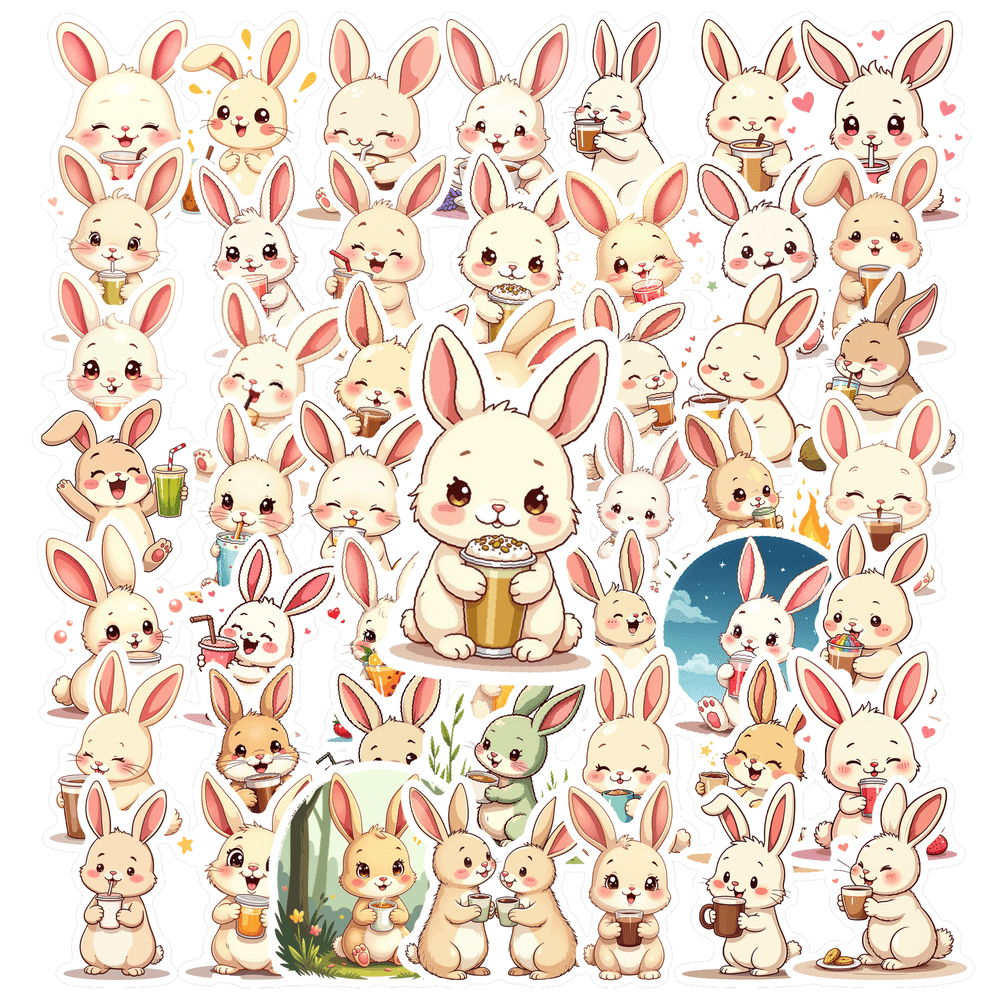 cartoon Rabbit Beverage Stickers, Waterproof Rabbit Beverage Sticker ...