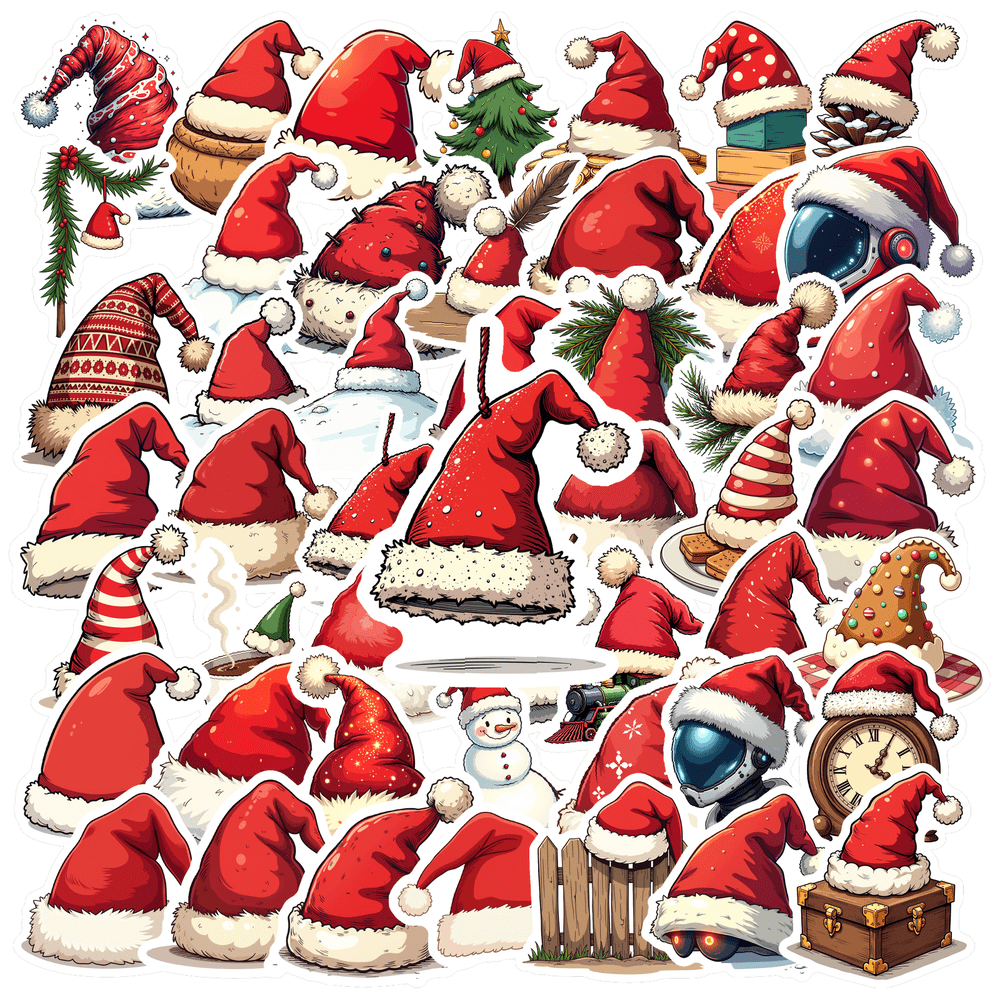 cartoon Santa Hat Stickers, Waterproof Santa Hat Sticker for Water ...