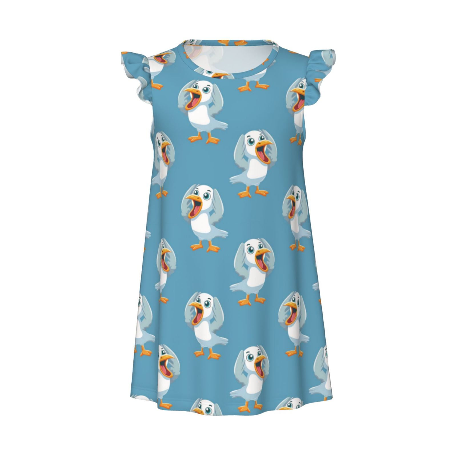 cartoon Seagull Girls Nightgowns, Short Sleeves Dress Girls Sleepwear ...
