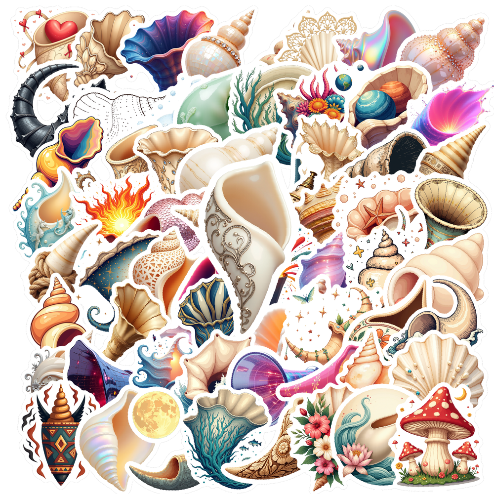 cartoon Seashell Stickers, Waterproof Seashell Sticker for Water Bottle ...
