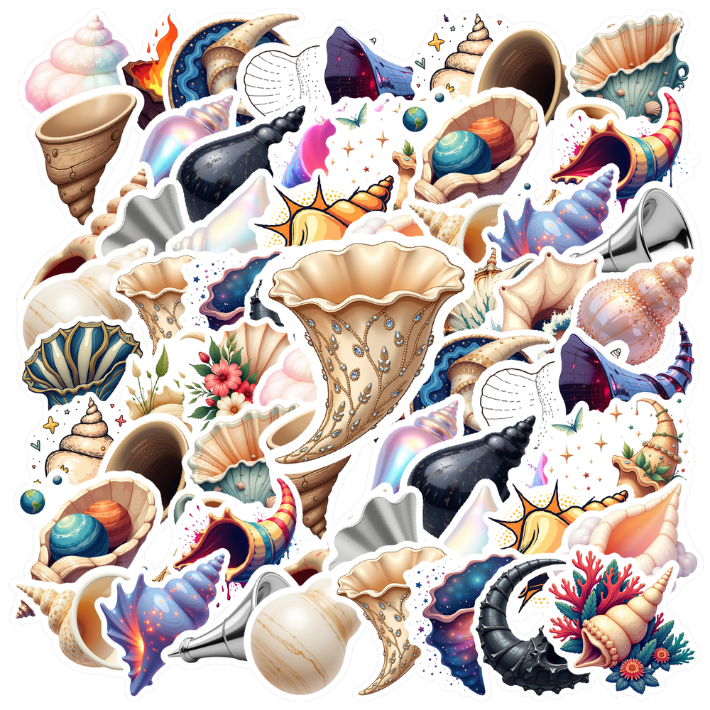 cartoon Seashell Stickers, Waterproof Seashell Sticker for Water Bottle ...