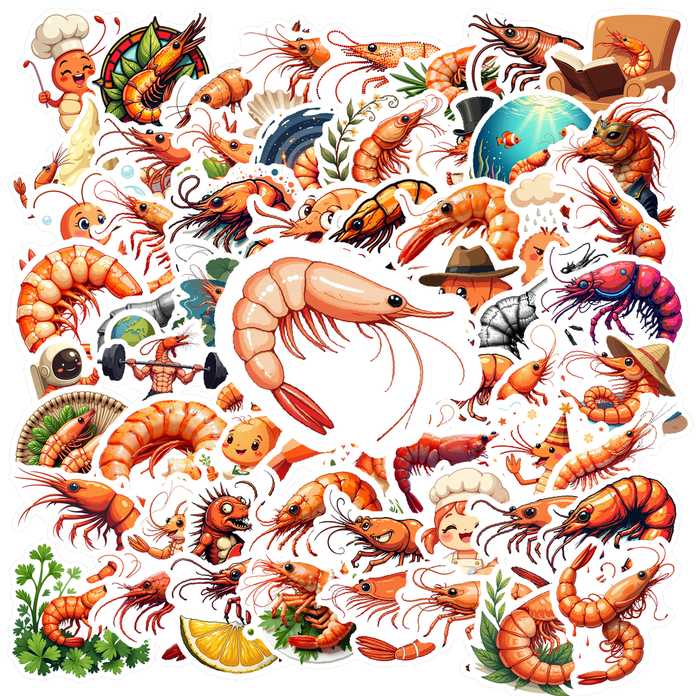 cartoon Shrimp Theme Stickers, Waterproof Shrimp Theme Sticker for ...