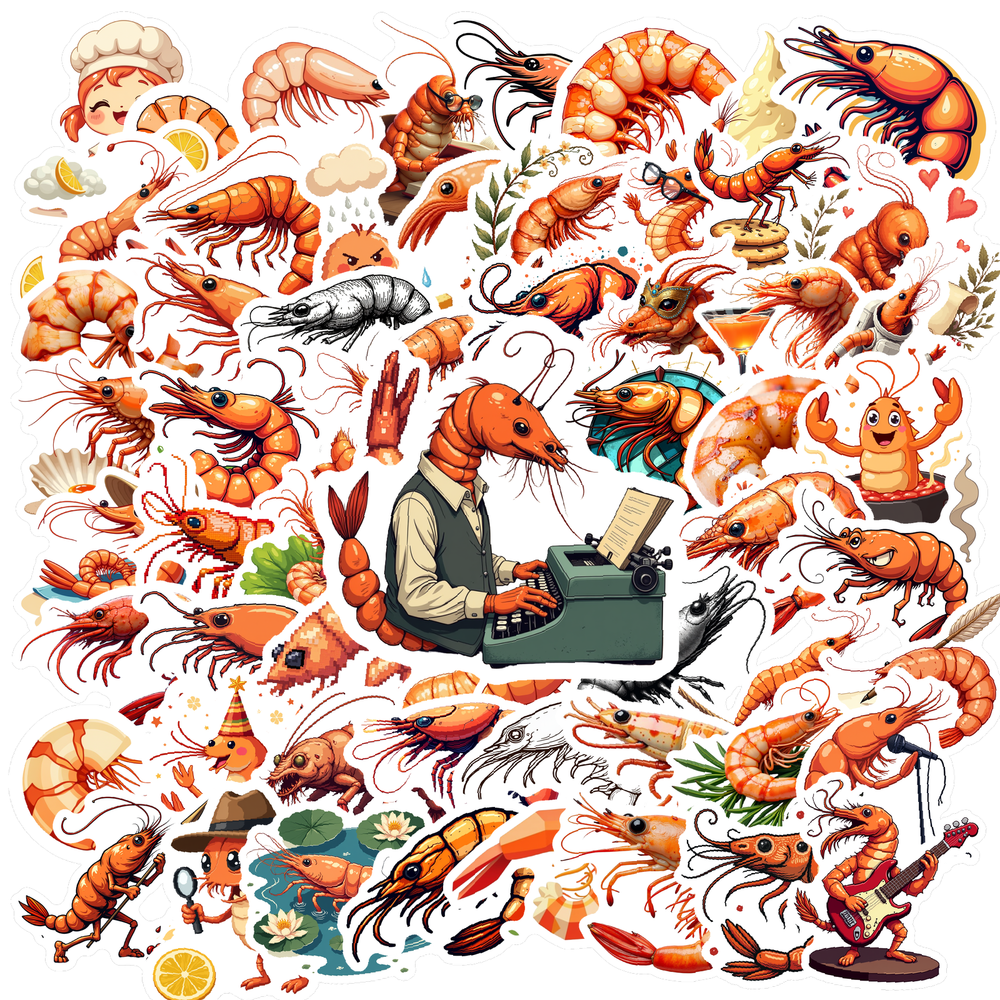 cartoon Shrimp Theme Stickers, Waterproof Shrimp Theme Sticker for ...