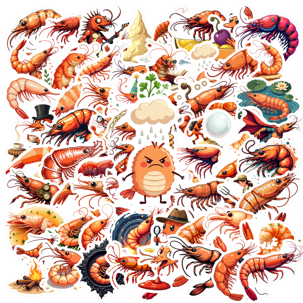cartoon Shrimp Theme Stickers, Waterproof Shrimp Theme Sticker for ...