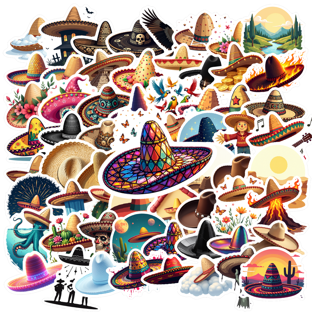 cartoon Sombrero Theme Stickers, Waterproof Sombrero Theme Sticker for ...