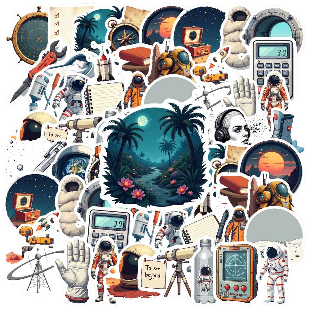 cartoon Space Exploration Stickers, Waterproof Space Exploration ...